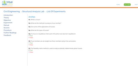 Basic Structural Analysis Archesquiz Selection And Button Problems · Issue 80 · Virtual Labs