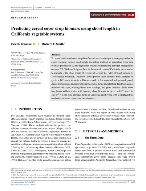Pdf Predicting Cereal Cover Crop Biomass Using Shoot Length In