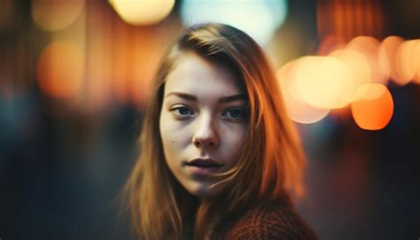 Premium Ai Image Beautiful Young Woman With Brown Hair Illuminated In