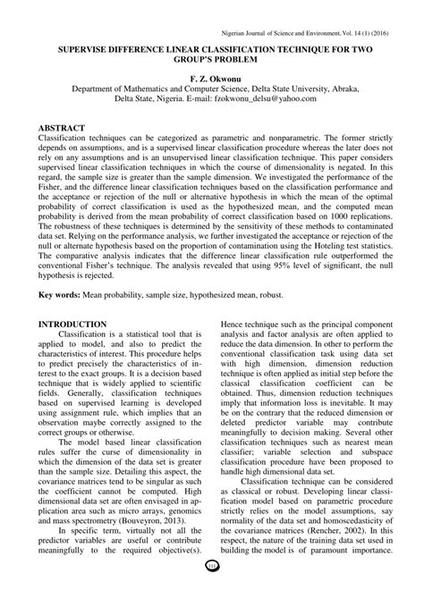 Pdf Supervise Difference Linear Classification Technique For Two
