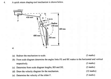 SOLVED A Quick Return Shaping Tool Mechanism Is Shown Below A B A Redraw The Mechanism To
