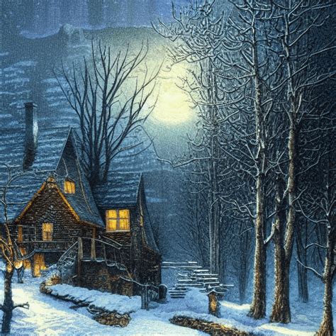 Fantasy Art Masterpiece Winter Scene Mountain Cabin Creative Fabrica