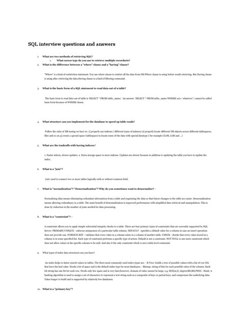 Sql Interview Questions And Answers Pdf Relational Database