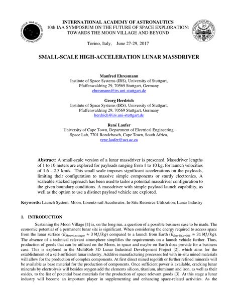 Pdf Small Scale High Acceleration Lunar Massdriver