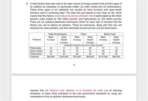 Solved A Steel Factory That Uses Coal As Its Major Source Chegg