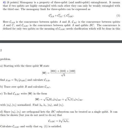 Solved Points Monogamy Is A Property Of Three Qubit Chegg Com