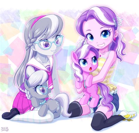 Safe Artist Uotapo Diamond Tiara Silver Spoon Earth Pony Human Pony Equestria