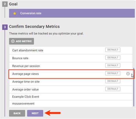 Configure Experience Metrics Monetate Builders Train