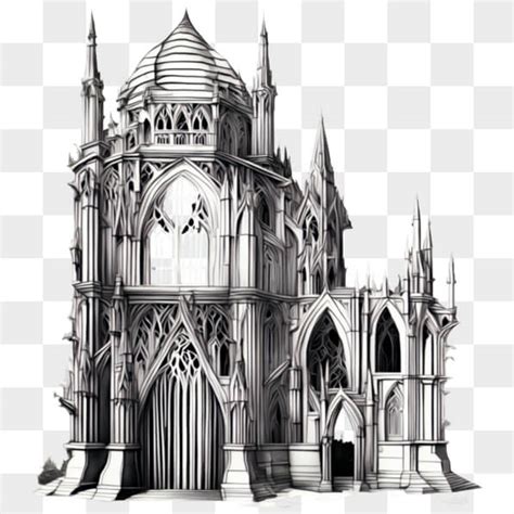 Descarga Dibujo De Iglesia Ornamentada De Estilo Gótico En Blanco Y