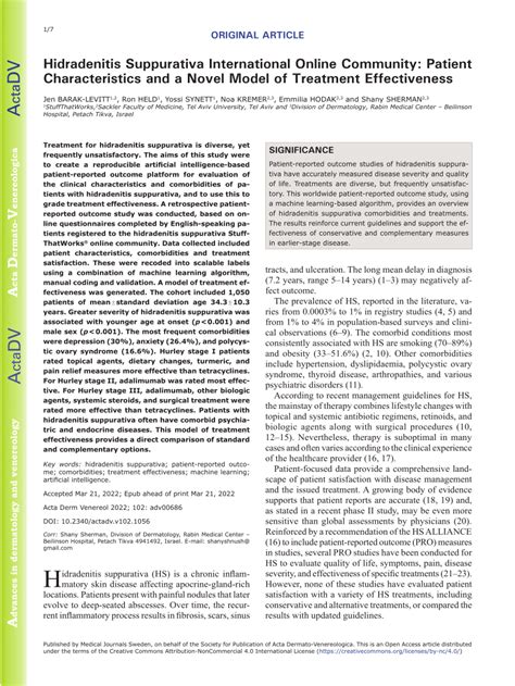 Pdf Hidradenitis Suppurativa International Online Community Patient