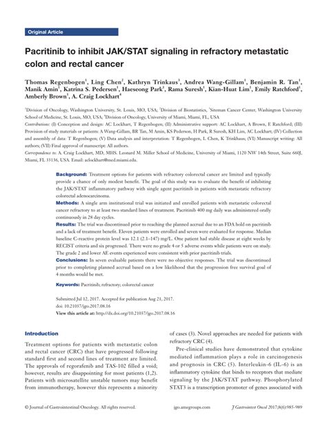 Pdf Pacritinib To Inhibit Jakstat Signaling In Refractory Metastatic