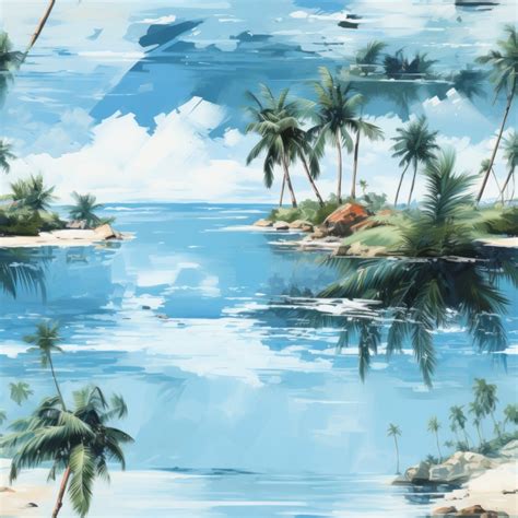 Tropical Island Oasis Seamless Pattern Design For Download
