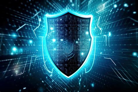 Security Net And Data Protection Concept With Digital Shield Symbol Covered On Dark Blue