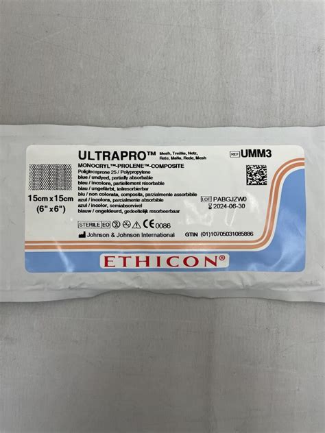 New Ethicon Umm3 Ultrapro Flat Hernia Mesh 15 X 15 Cm Square