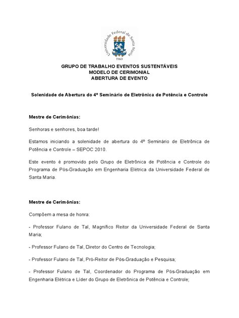 Cerimonial Abertura De Evento Pdf