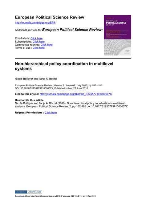 Pdf Non Hierarchical Policy Coordination In Multilevel Systems