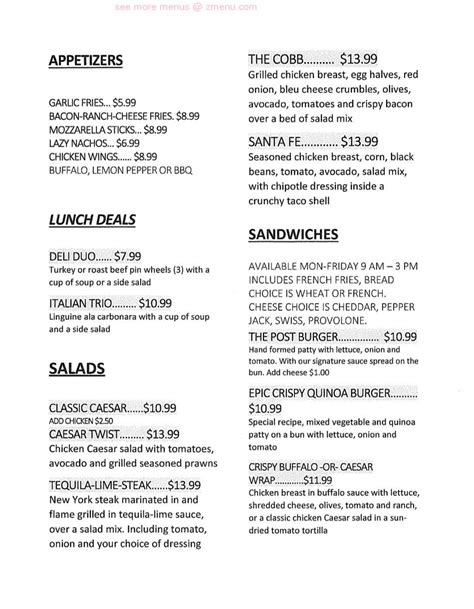 Carta De The Post Restaurant And Bar Modesto