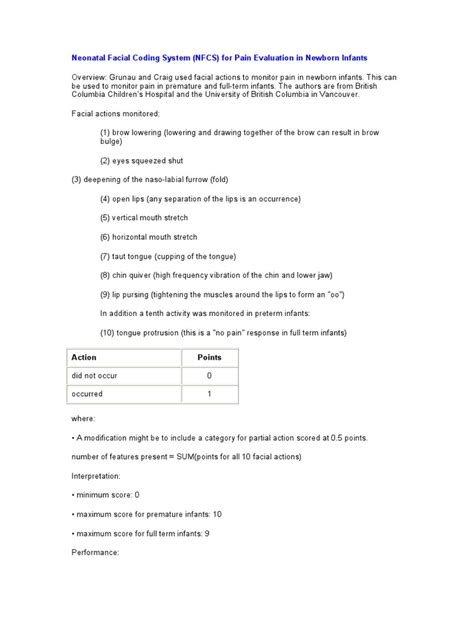 Neonatal Facial Coding System Pdf Infants Preterm Birth