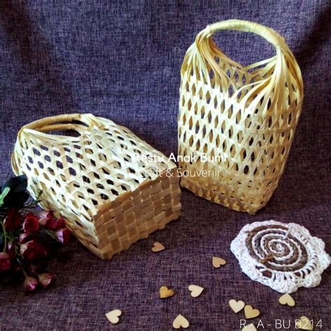Jual B214 Tas Snack Anyaman Bambu 14cm Wadah Hampers Tempat