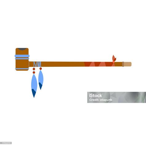 의식 인도 최고 흡연 파이프 벡터 색상 그림 아이콘입니다 와일드 웨스트 상징적 인 섬유 요소입니다 배경 인도 민속 장식입니다 민족 장식 개체입니다 토착민 북미 부족 문화에