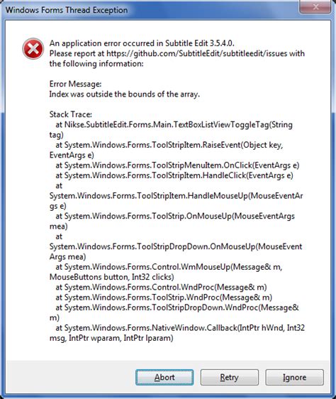 error on create subtitle · issue 2615 · subtitleedit subtitleedit · github