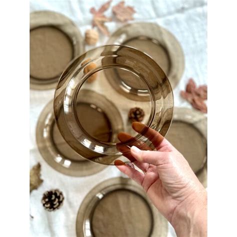 Lot De 6 Assiettes Dessert Vereco France Verre Fumé Vintage Années 70