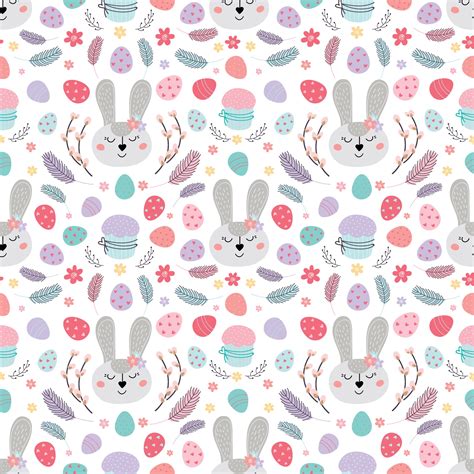 Seamless Easter Pattern With Rabbit Pattern With Easter Bunny Eggs