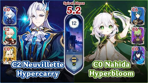 Genshin ImpactSpiral Abyss 5 2 Floor 12 Neuvillette Hypercarry Nahida Hyperbloom Full