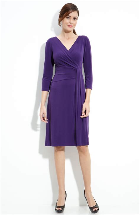 Tahari By Arthur S Levine Faux Wrap Stretch Jersey Dress In Purple Lyst