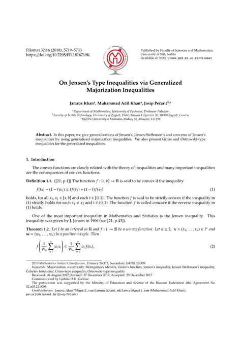 Pdf On Jensens Type Inequalities Via Generalized Majorization