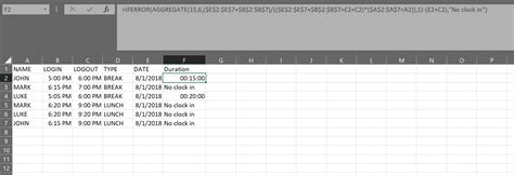 Excel Formula To Measure Duration Of Breaks Stack Overflow