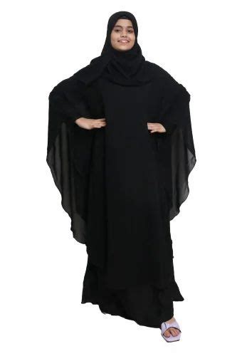 Modest City Self Design Plain Black Farasha Nida Abaya Or Burqa With