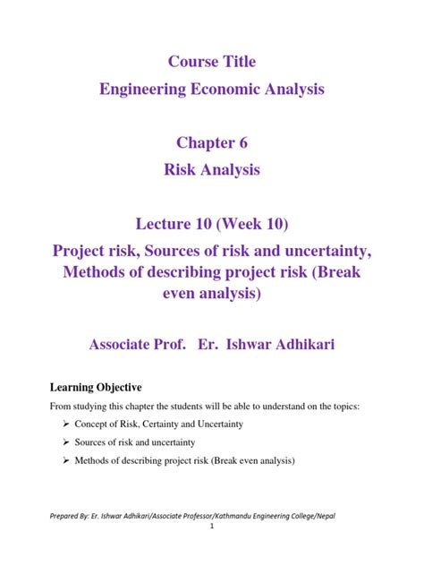 Engineering Economic Analysis Week 10 Risk Analysis Sources Of Risk
