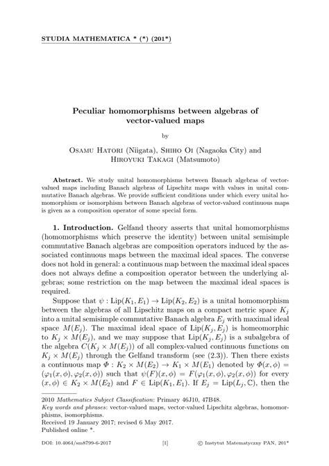 Pdf Peculiar Homomorphisms Between Algebras Of Vector Valued Maps