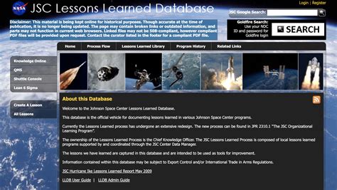 Jsc Lessons Learned Database Appel Knowledge Services