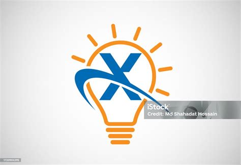 전구와 Swoosh와 영어 알파벳 X 전구 로고 벡터 템플릿입니다 전기 로고 개념에 대한 스톡 벡터 아트 및 기타 이미지