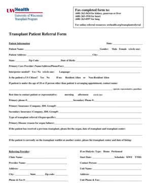 Fillable Online Uwhealth Transplant Patient Referral Form Pdf