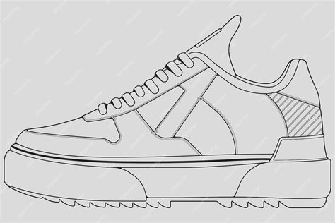 개요 멋진 운동화 신발 운동화 개요 그리기 벡터 운동화 스케치 스타일로 그린 프리미엄 벡터