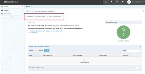 Dashboard Tabs Terminalfour T4 User Guide Memorial University Of