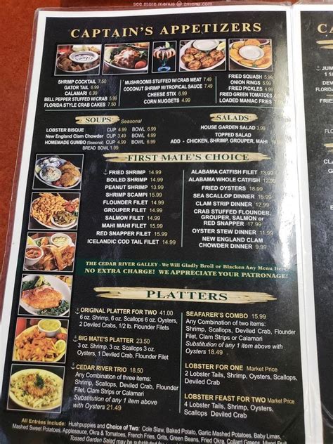 Menu At Cedar River Seafood Restaurant Macon