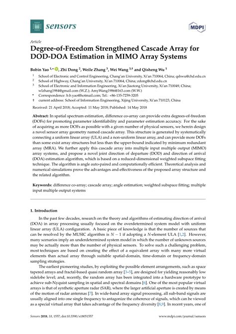Pdf Degree Of Freedom Strengthened Cascade Array For Dod Doa Estimation In Mimo Array Systems