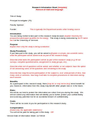 Information Sheet Example Research Free Printable Templates