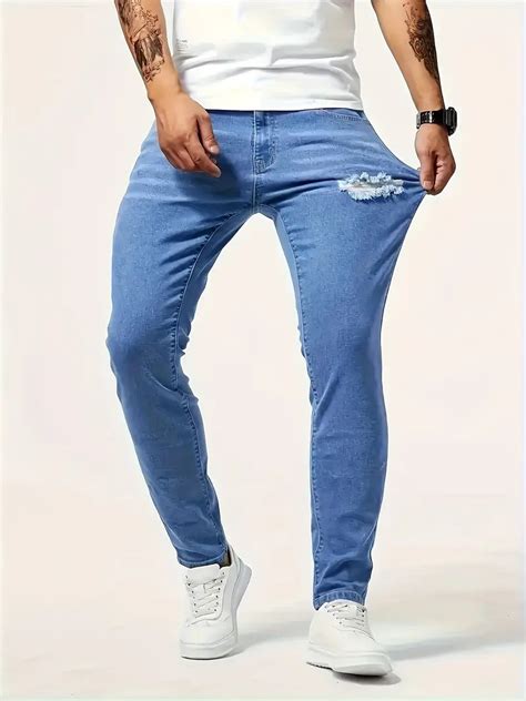 Mens Casual Ripped Skinny Jeans Chic Street Style Medium Temu Canada