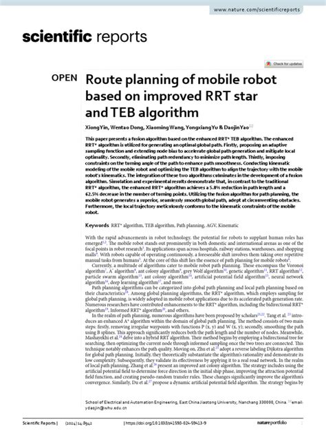 基于改进 Rrt Star 和 Teb 算法的移动机器人路线规划 Pdf Simulation Mathematical