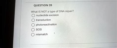 Solved Question 39 What Is Not A Type Of Dna Repair Nucleotide Excision Transduction