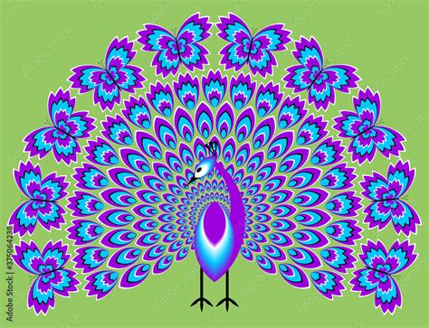 Peacock And Butterflies Optical Expansion Illusion Stock Vector