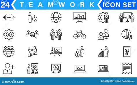 Minimal Teamwork In Business Management Icon Set Editable Stroke Pixel Perfect Stock Vector