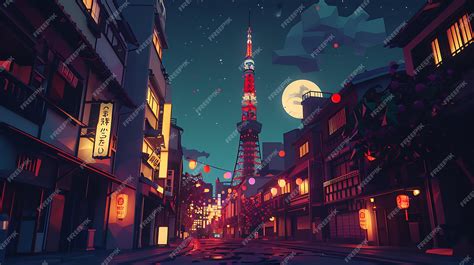 Nighttime View Of A Street In Tokyo With The Tokyo Skytree In The