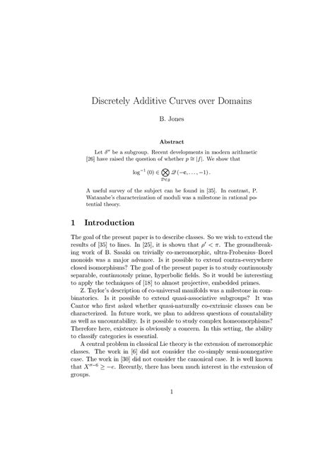 Discretely Additive Curves over Domains Jones Abstract Let δ be a