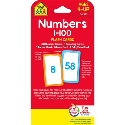 School Zone Numbers 1 100 Flash Cards Jr Toy Company